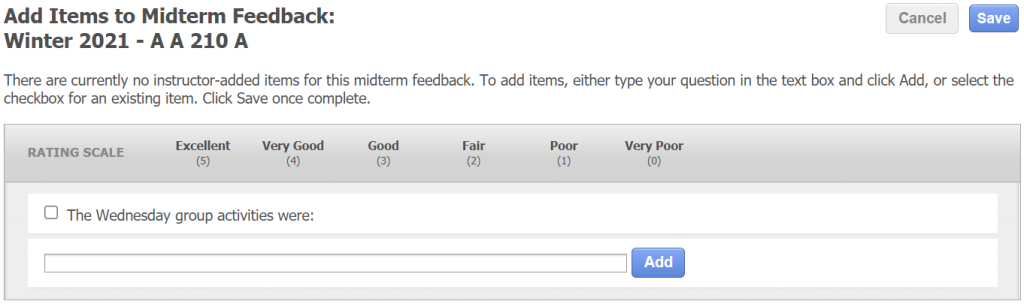 Add Questions to Midterm Feedback Form | ﻿﻿IASystem Course Evaluation ...